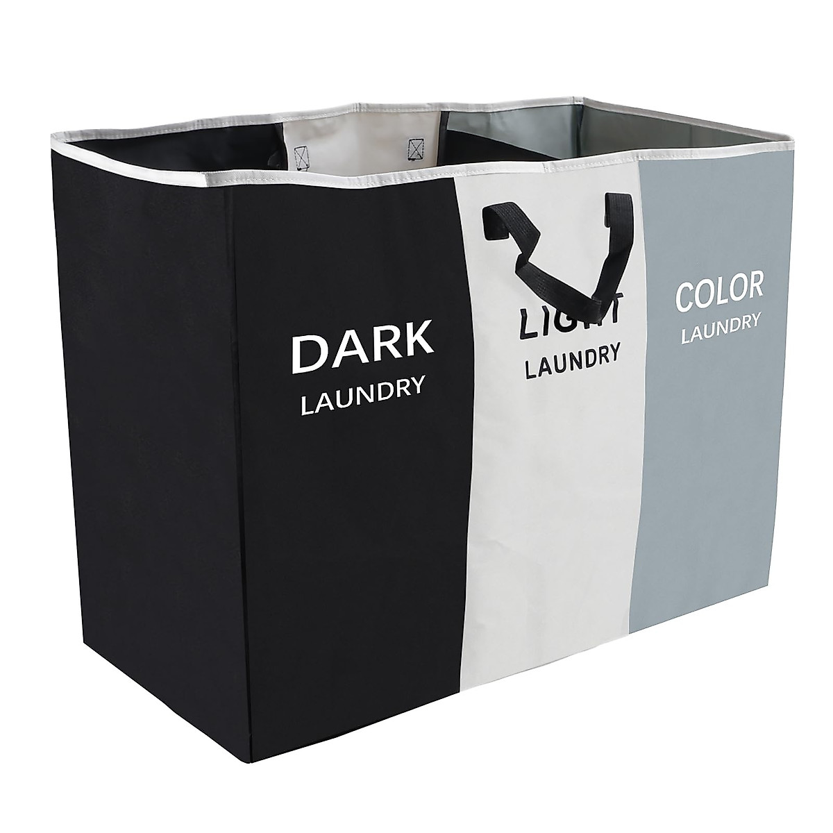 168L Laundry Hamper, Large Blanket Storage Basket Sorter 3 Section Bag Organizer for Dirty Clothes - Toys - Towel,15 X 23 X 28 inch Heavy Duty Laundry Cart Baskets (Black and white gray bag)