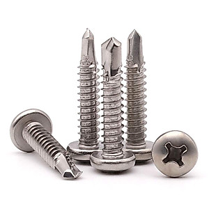 #8 x 3/4" (100 pcs) Pan Head Self Drilling Screws for Metal, Phillips Drive Self Tapping, Sheet Metal Tek Screws, 410 Stainless Steel, Full Thread, No Pre-drilled Needs