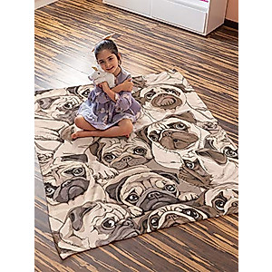 Puppies Pug Dog Soft Throw Blanket All Season Microplush Warm Blankets Lightweight Tufted Fuzzy Flannel Fleece Throws Blanket for Bed Sofa Couch 60"x50"