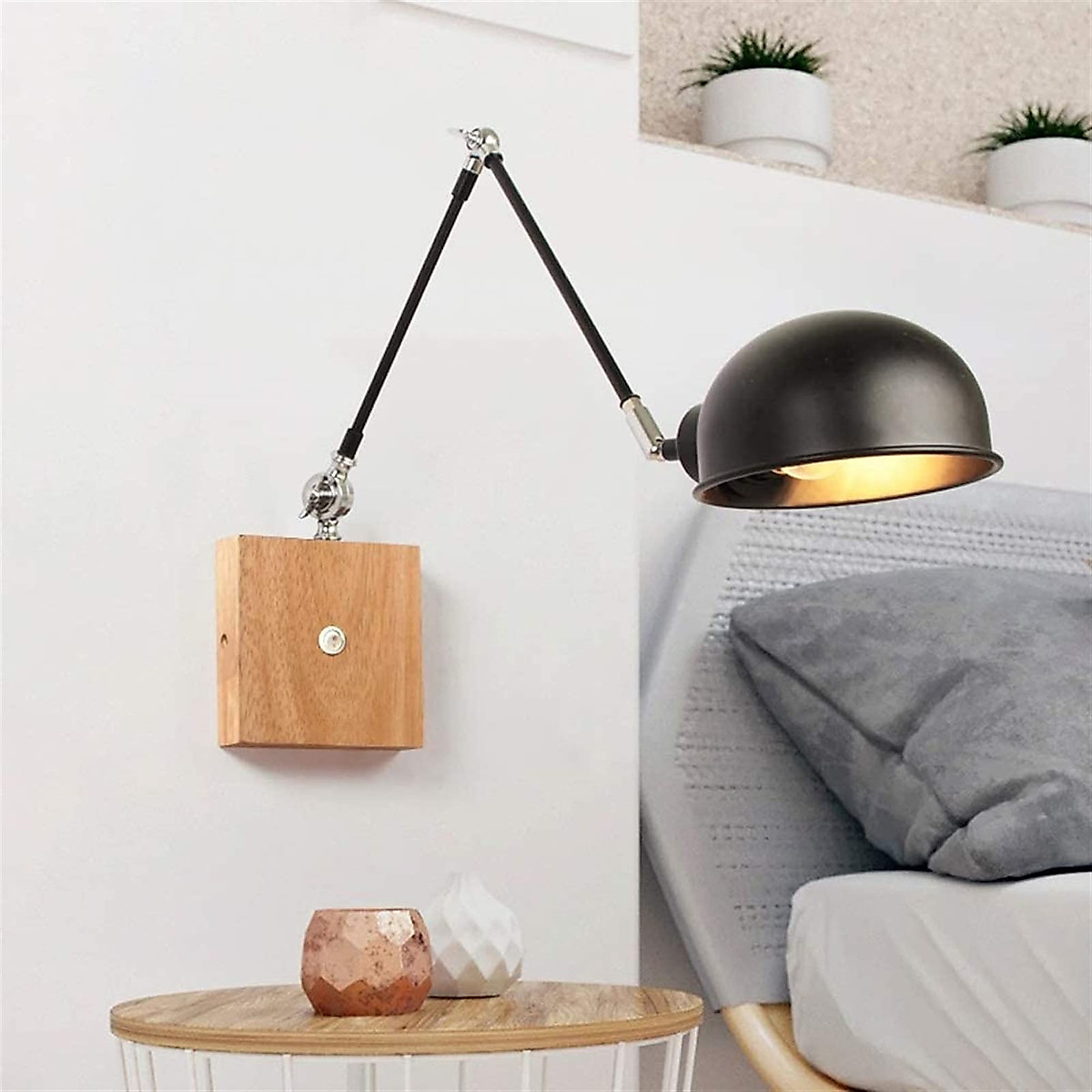 CONXEN Bedroom Wall Lights, Wall Sconces, Industrial Swing Arm Wall Lamp Wall Sconce Lighting Wall Light Fixtures Plug in Cord with On Off Switch Base Compatible with Indoor and Bedroom