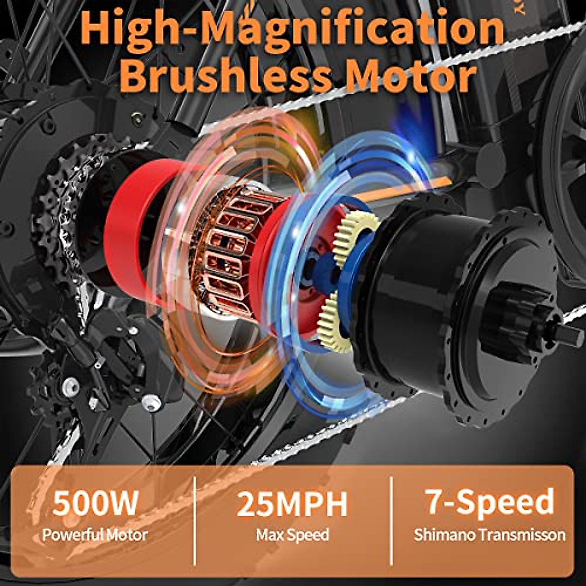 aostirmotor 500W Folding Electric Bike for Adults 20''×4''Fat Tire Electric Bike 36V 13AH Removable Lithium Battery Adult Electric Bicycles, 25MPH E Bike for Adults, Shimano 7 Speed Ebike (Black)