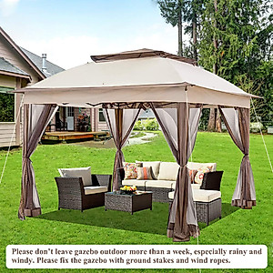 KEDY 11'x11' Pop Up Gazebo with Mosquito Netting, Outdoor Canopy Gazebo Tent for Patio, Deck and Backyard, w/Carry Bag, Beige