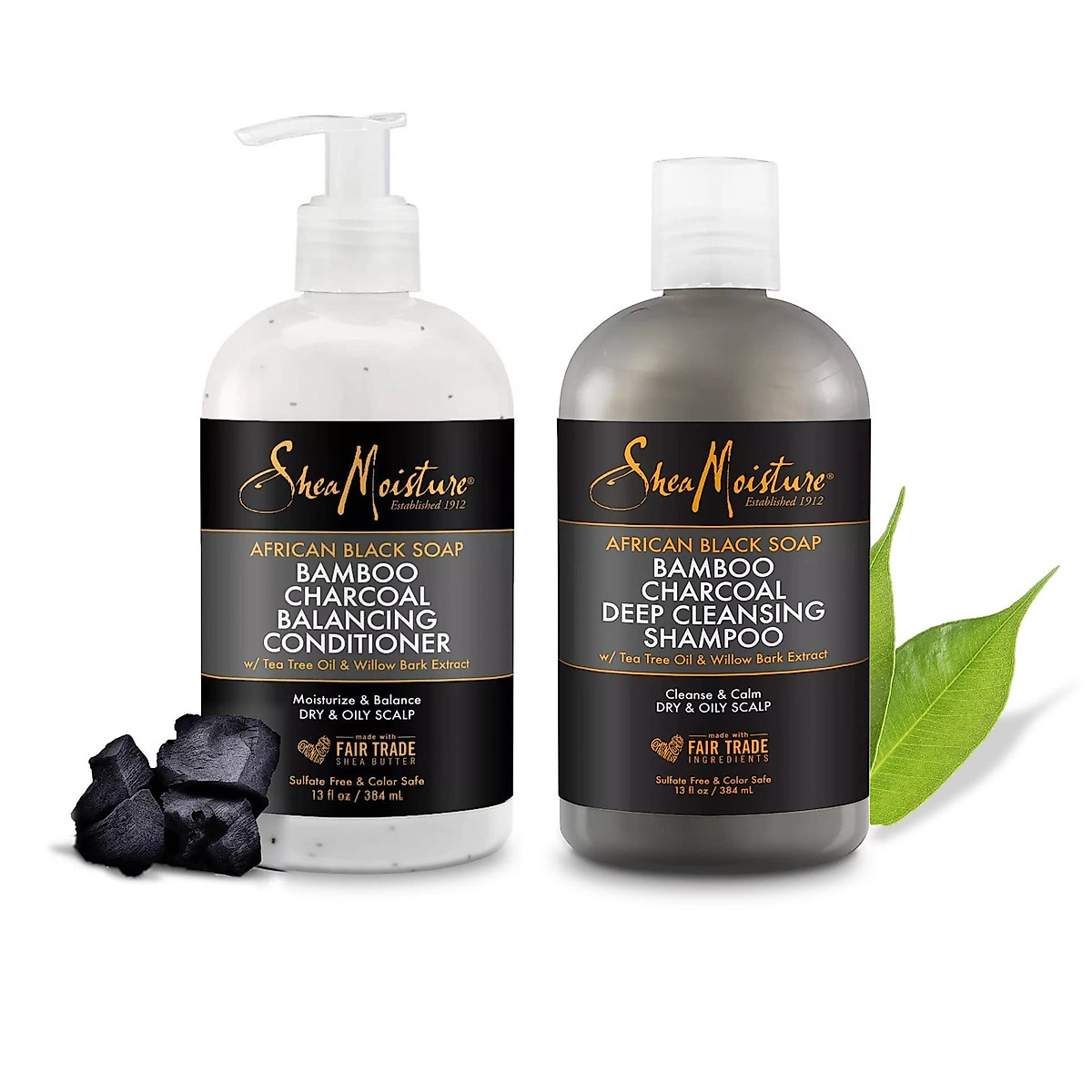 Shea Moisture African Black Soap Bamboo Charcoal Deep Cleansing Shampoo & Deep Balancing Conditioner Set, 13 Ounce each