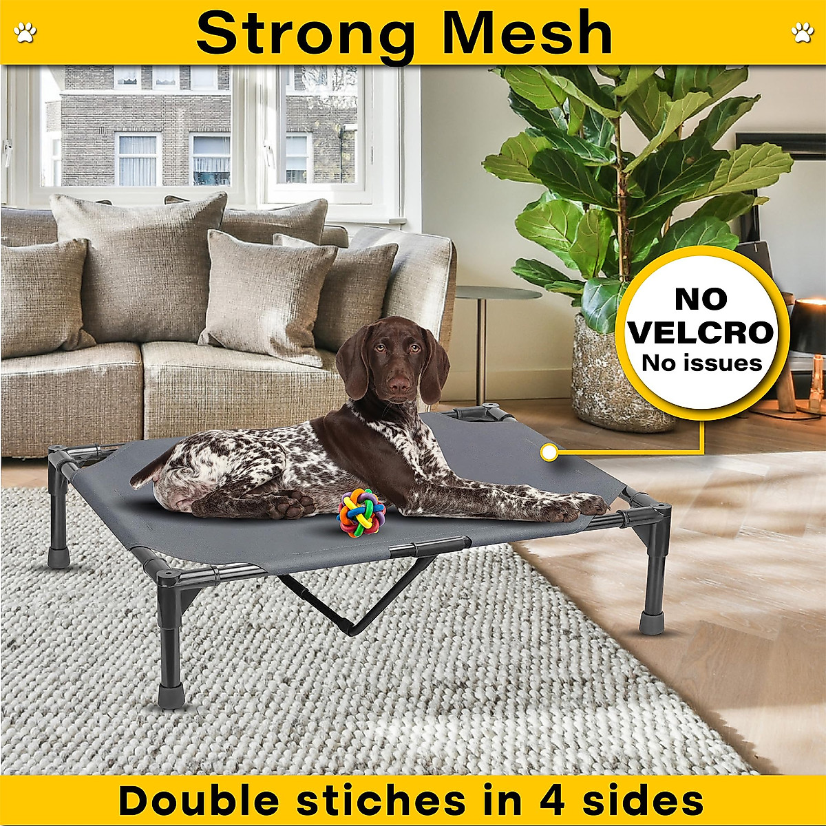 Elevated Dog Bed Raised Dog Bed Cot Bed Small Medium Large Dogs Outdoor Cooling Pet Cat Bed Breathable Mesh Washable (Large, Grey, 42''L x 25''W)