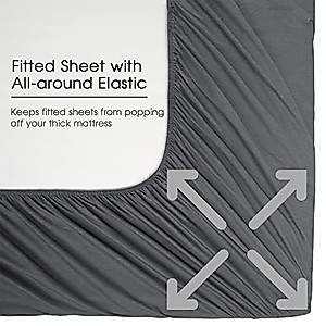 HYPREST Extra Deep Pocket Queen Sheet Sets Fits 18"-24" in Deep Mattress -100% Cotton Queen Sheet Set 400 Thread Count,Grey Hotel Luxury Soft Wrinkle Free Cooling Sheet Sets for Queen Bed Deep Pocket
