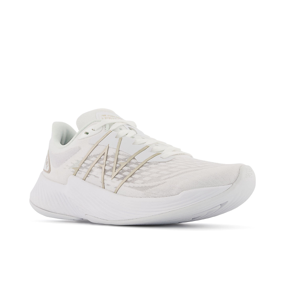 New Balance Women's FuelCell Prism V2 Running Shoe, White/Light Gold Metallic/White, 6 Wide