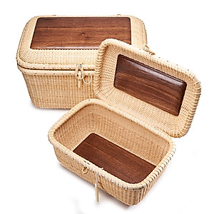 Teng Jin Decorative with Lid Handmade Nantucket basket A gorgeous little jewelry box Cane staves finely-woven home-storage-baskets-and-containers Arts,Luxury Container