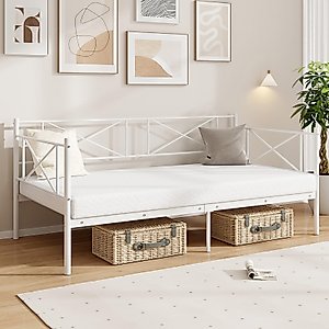 Giantex Daybed Frame, Twin Size Metal Day Bed with Heavy-Duty Metal Slat Support, Space-Saving Sofa Daybed with Headboard, Modern Twin Daybed for Guest Room Living Room Bedroom (White)