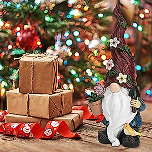 grinshin Outdoor Garden Gnome Statue,Resin Gnome Figurine with Solar Led Lights, Outside Decor for Patio Yard Lawn Porch Decorations, Ornament Gifts (Blue Statue)