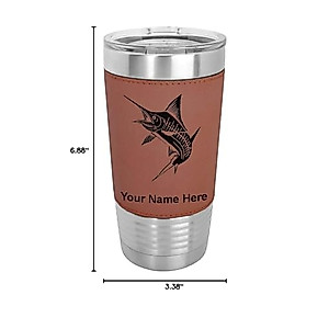 LaserGram 20oz Vacuum Insulated Tumbler Mug, Marlin Fish, Personalized Engraving Included (Faux Leather, Dark Brown)