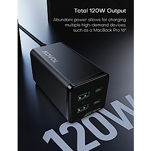USB C Charger, KOVOL 120W GaN III USB C Charging Station, Powerful USB C Charger 100W, 4 Port Desktop Fast PD 3.0 Charger for MacBook Pro/Air, Dell, iPad Pro, iPhone 13/12, Galaxy and More