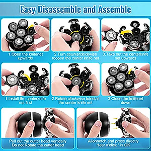 Head Shavers for Bald Men, Wjiang 6 in 1 Electric Razor Mens Shaver Wet Dry Cordless Electric Skull Shavers 7D Floating Rechargeable Bald Head Shaver Back Shaver Head Shaver for Men Father's Day gifts