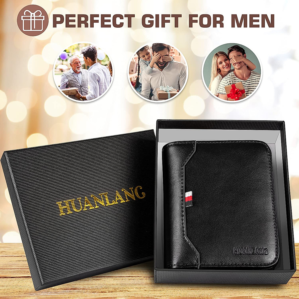 HUANLANG Mens Wallet RFID Blocking Multi Card Holder Wallets for Men Bifold Wallet with Zipper Small Men's Leather Wallet