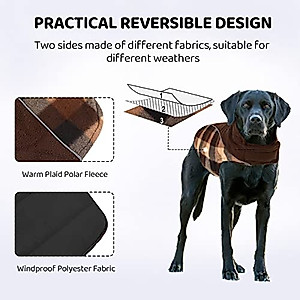 Queenmore Warm Dog Jacket, Reversible Dog Winter Coat, Reflective Windproof Waterproof Dog Clothes for Winter, Plaid Dog Coats for Small Medium Large Dogs Boy Girl Dogs, Brown, XS