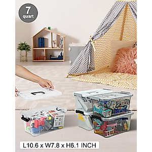 NUMIFUN Plastic Storage Bins With Lids 6 Pack Storage Organizer Bins, 7 Quart Stackable Storage Bins with Lids and Black Handle Buckle Easy for Home Office Organization, White Lids