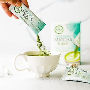Aiya Japanese Sweetened Matcha To Go Sticks - Ceremonial Grade Matcha Powder - Vegan-Friendly, Gluten-Free - 96g (3.39 oz), Pack of 8