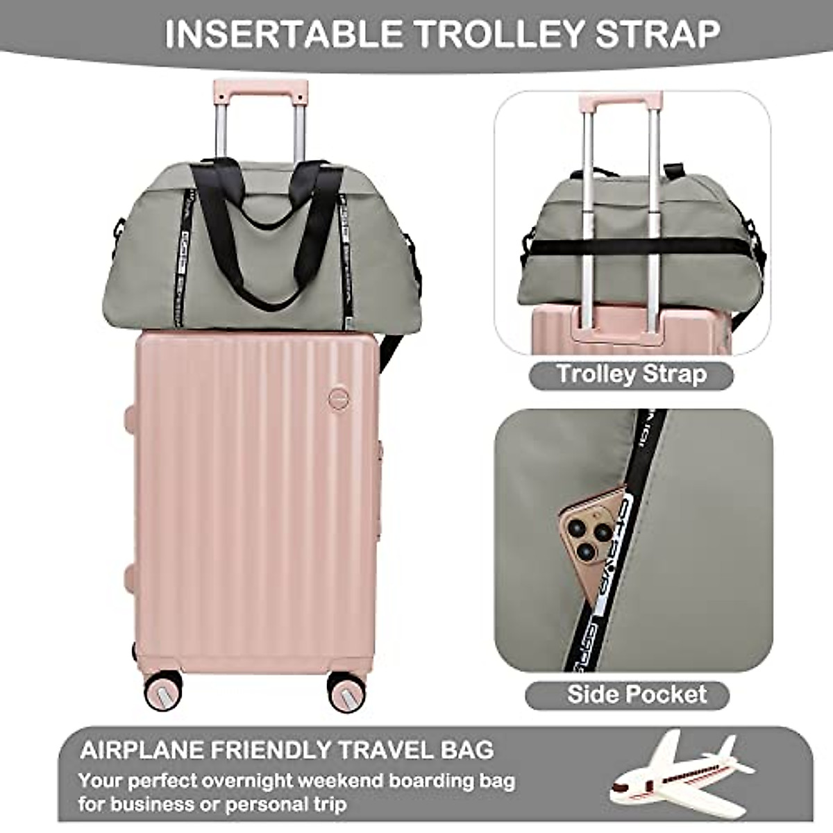 BASICPOWER Travel Duffel Gym Yoga Workout Tote Bag, Waterproof Overnight Weekender Bag, Dry-Wet Separated, with Yoga Mat Storage Tape, Grey