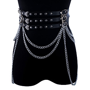LOREMOW 2 Pcs Leather Waist Chain Belt for Women Punk Layered Waist Belly Chain Goth Body Chain Nightclub Party Body Jewelry Accessories