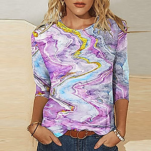 SMIDOW Womens 3/4 Sleeve Landscape Print t Shirt Cute Summer 2023 Round Neck Tees Tops Dressy Casual Trendy Blouse