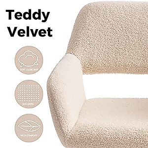 ceedment Small Modern Living Dining Room Accent Arm Chairs Fabric Mid-Century Upholstered Side Seat Club Guest with Solid Wood Legs (2, Beige)…