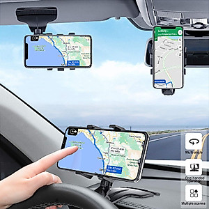 DMJWAN Car Phone Holder, Multifunction Car Dashboard Holder Rearview Mirror with 360 ° Adjustable Spring Clip, Suitable for 3 to 7 Inch Smartphones (Center Console)