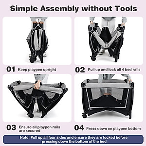 BABY JOY 5 in 1 Pack and Play, Portable Nursery Center Baby Playard w/Bassinet & Diaper Changing Table, Infant Bassinet Activity Center with Toys, Music, Oxford Bag for Toddlers (Space Grey, Classic)