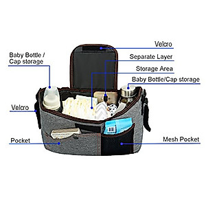 BlueSnail Stroller Bag Fits Stroller Organizer - Extra-Large Storage Space for iPhones, Wallets, Diapers, Books, Toys, & iPads (Grey)