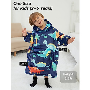 NOUKOW Wearable Blanket Hoodie for Toddlers Oversized Sherpa Blanket Sweatshirt Flannel Sweater Blanket 2-6 Years Old Boy Birthday Gifts Dinosaur