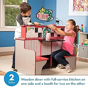 Melissa & Doug Double-Sided Wooden Star Diner Restaurant Play Space