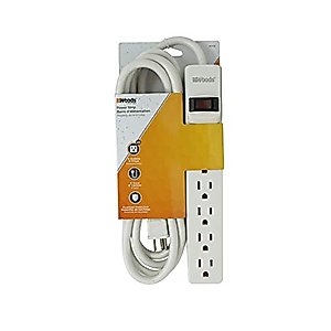 Woods 41436 Power Strip with 6 Outlets and Overload Safety Switch, 8 Foot Cord, White