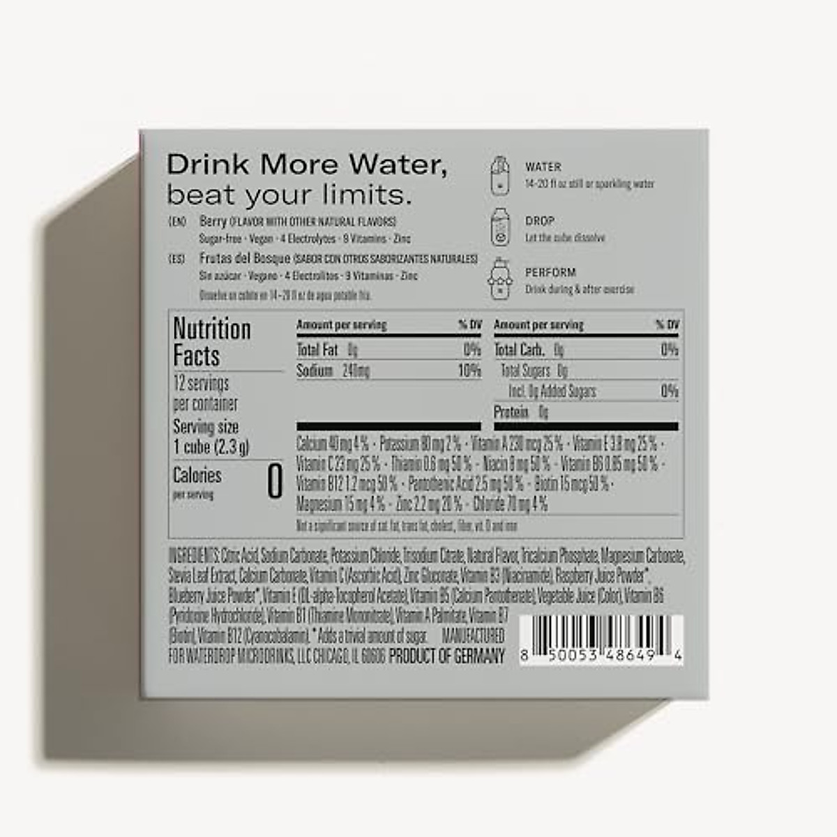 waterdrop Sports Energy Set | 48 Drink Cubes - 4 Flavors | Sugar-free Instant Energy & Sport Drinks | Drink Mix Powder Effervescent tablets | Natural Caffeine, fruit extracts, vitamins, minerals