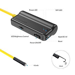 Wireless Endoscope, DEPSTECH Upgrade 5.0MP HD Inspection Camera, Scope Camera with Light,16 inch Focal Distance,16.5FT Semi-Rigid Snake Waterproof Borescope,2200mAh Battery for iPhone & Android-Yellow