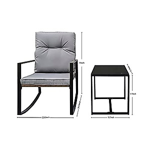 YIYAN 3 Piece Bistro Set Outdoor Patio Rocking Wicker Chairs with Washable Cushion and Coffee Table (Gray)