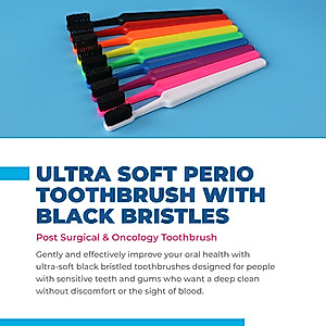 Tess Oral Health Ultra Soft Periodontal Toothbrush with Black Bristles - Post Surgical & Oncology Ultra-Soft Bristle Toothbrush (1 Dozen) - Gentle Care for Sensitive Smiles