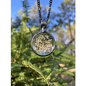 Handmade Queen Annes Lace Necklace - Wildflower in Glass Pendant - Artisan Jewelry Gift for Women - Real Pressed Flowers,