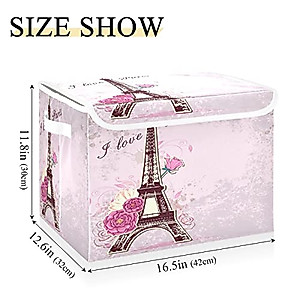 ALAZA Pink Rose Eiffel Tower Paris Storage Bins Box Collapsible Cubes Container Basket for Office Bedroom Home Decor Shelf Closet