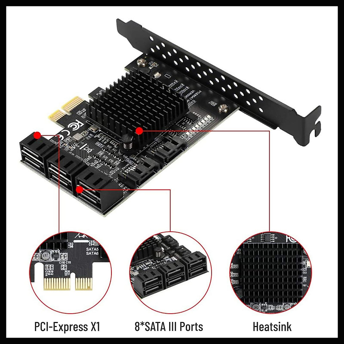 PCIE SATA Cards, Ports SATA III 6Gbps Controller Cards with Low Bracket, PCIE (1X 2X 4X 8X 16X) SATA3.0 Interface Expansion Cards for 7/8/XP/10 for Linux