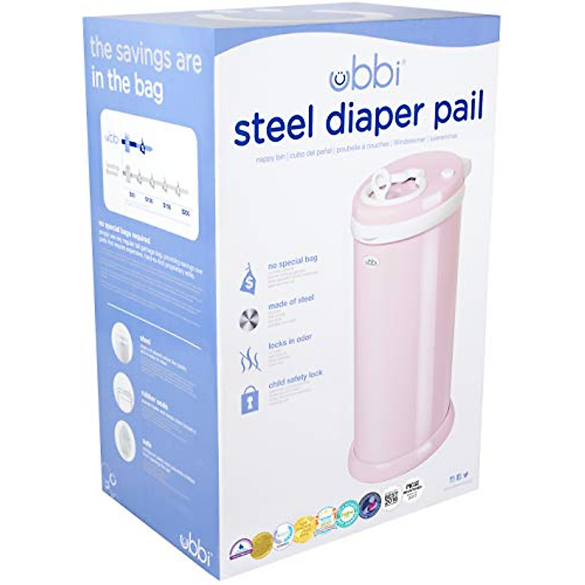 Ubbi Steel Odor Locking, No Special Bag Required Money Saving, Awards-Winning, Modern Design, Registry Must-Have Diaper Pail, Pink