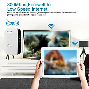 300Mbps WiFi Extender Signal Booster, Wireless Dual-Band Network Repeater, with Ethernet Port, 1-Tap Setup Access Point,Covers Up to 2640 Square Feet, WiFi Range Extender