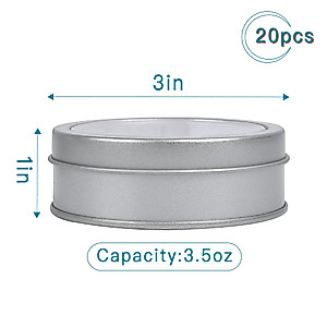 20 Pack 3.5 Ounce Metal Tin Cans, Round Empty Container Cans with Clear Top, Storage Cans Gift Case for Kitchen, Office, Candles, Candies, Arts & Crafts