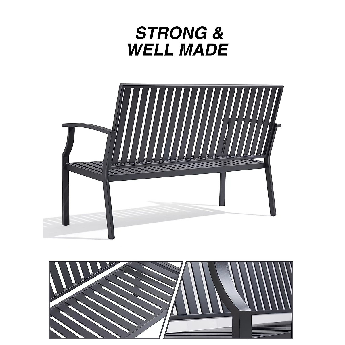 Mutaomay Outdoor Bench, 52" Aluminum Frame 3-Person Patio Garden Bench with Anti-Rust, Porch Bench Furniture Memorial Benches for Outdoors Park, Lawn, Deck Weathered 660LBS Weight Capacity