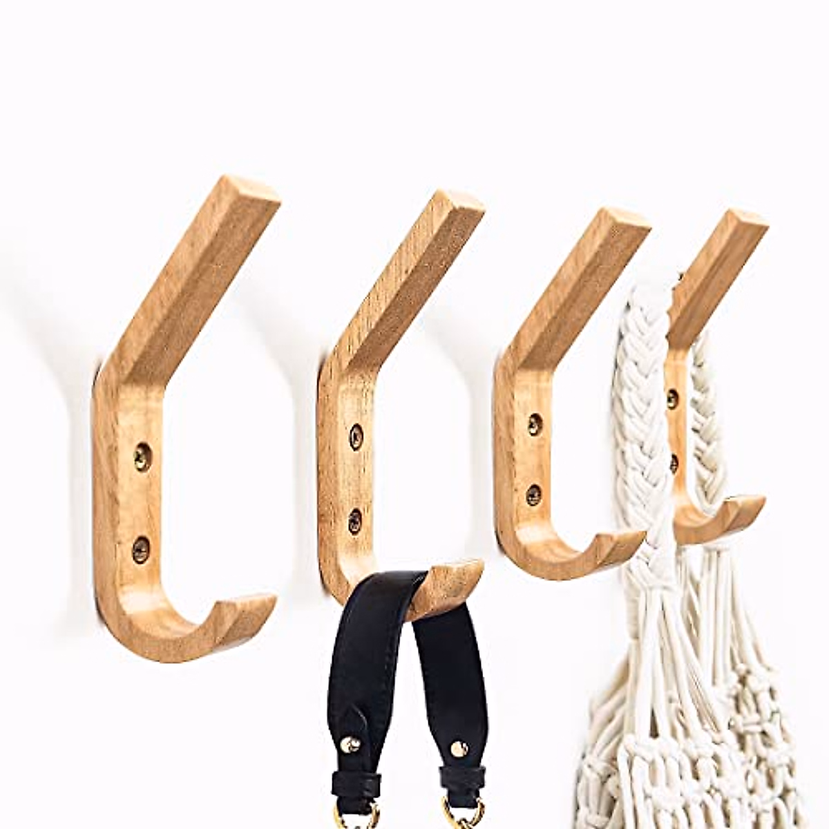 Wood Wall Hooks for Hanging ,4 Pack Coat Hooks Wall Mounted Rustic Farmhouse Wooden Entryway Hooks Wooden Hooks Organizer Hat Rack for for Hanging Coats, Towel, Hat, Keys, Purse, Bag and Robe