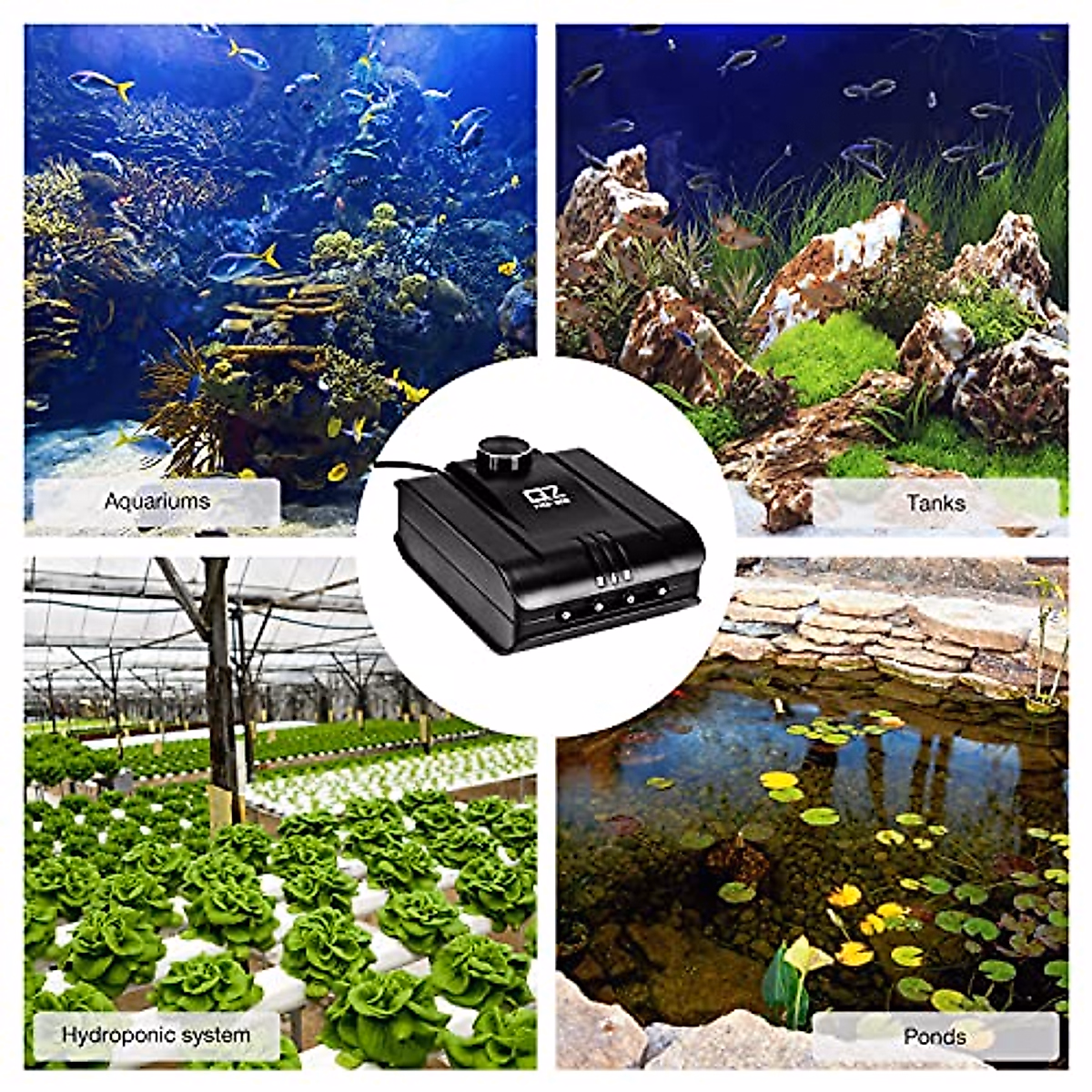 Aquarium Air Pump 4 Outlet, Lychee 254GPH 8W Quiet Oxygen Pump Fish Tank Aerator Pump with Check Valve Air Stone for Up to 300 Gallon Fish Tank