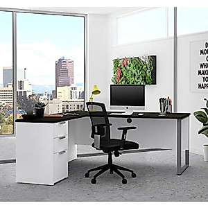 Bestar Pro-Concept Plus L-Shaped Desk with Drawers, White & Deep Grey