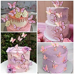 Cadeya Butterfly Happy Birthday Cake Toppers Set, 56 Pcs Butterfly Cake Decorations Party Supplies with 1 Pcs Metal Gold Happy Birthday Cake Topper for Kids Wedding (Pink)