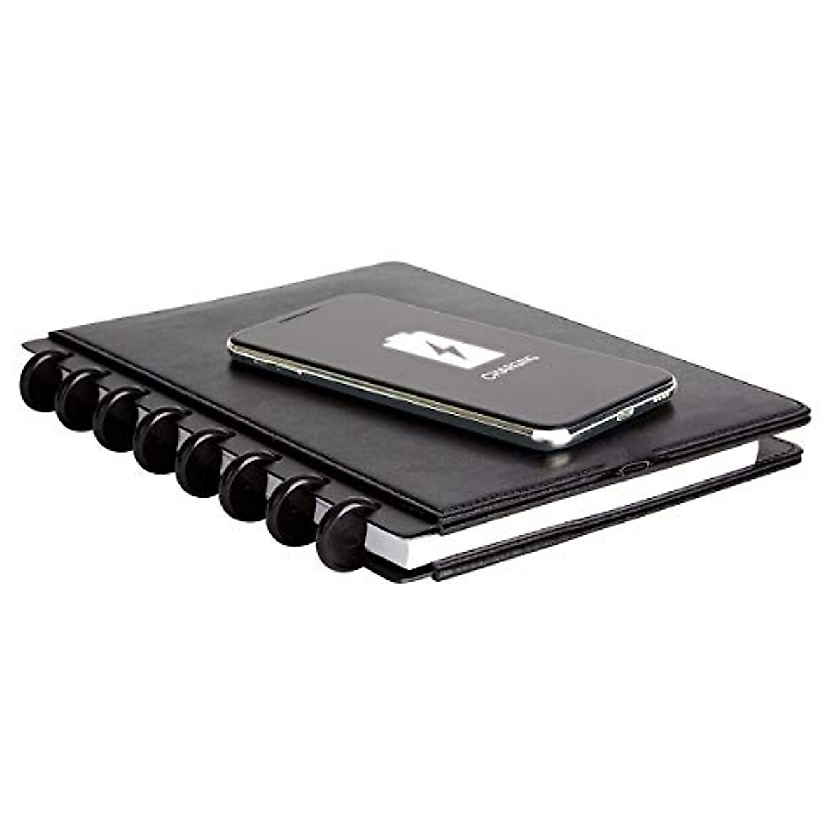TUL Wireless Charging Discbound Notebook, Leather Cover, Letter Size, Black