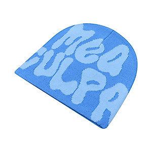 ANKOMINA Unisex Women Men Knitted Beanie Hats Fashion Letter Print Winter Skull Caps Y2k Outdoor Warm Hats Blue