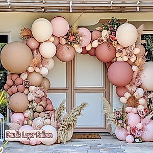 Dusty Pink Balloon Arch Kit Double Stuffed Blush Rose Nude Brown Balloon Garland 112pcs Matte Pastel Neutral Balloons for Boho Bridal Shower Baby Shower Birthday Theme Party Decoration