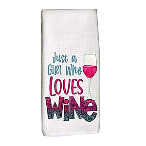 Wine dish towel, tea towel, just a girl who loves wine, wine lover gift under $15