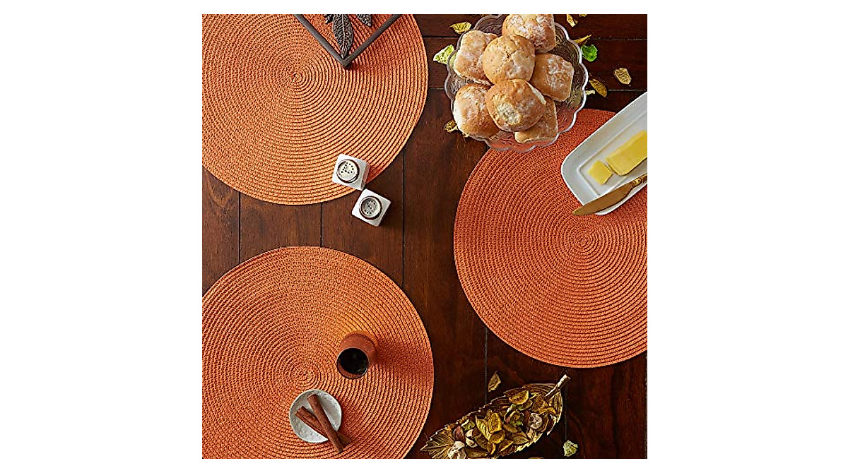DII Classic Woven Placemat Set - 6 Orange Round Table Mats